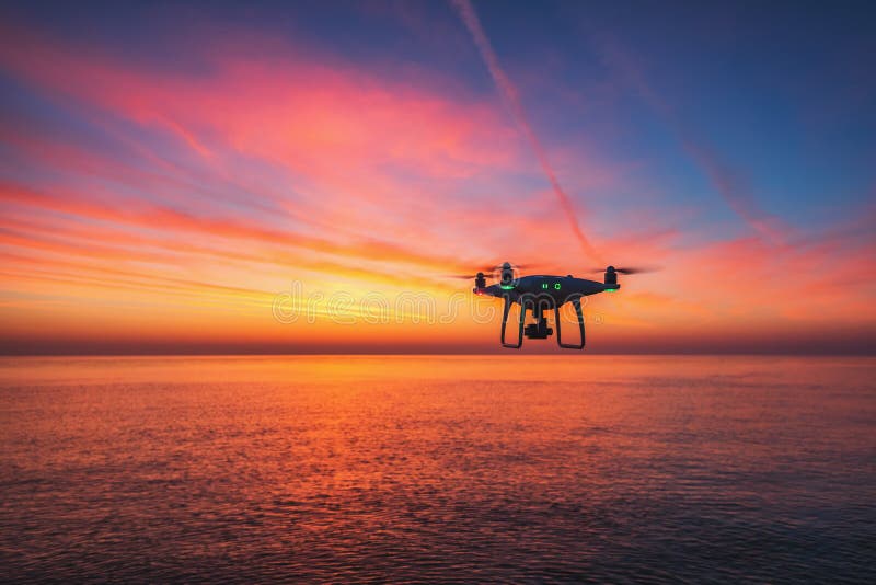 Beautiful Morning Over the Sea and Flying Drone Stock Photo - Image of ...