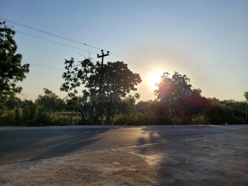 Beautiful Morning Sunrise on Highway Stock Image - Image of street ...