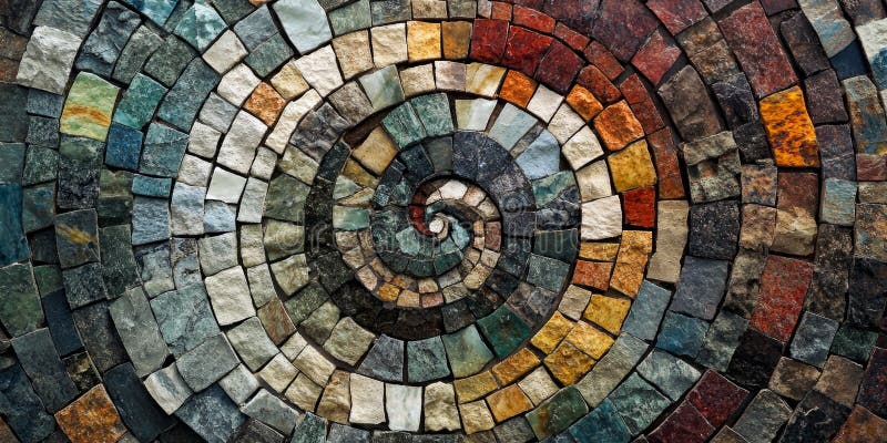 A Stunning Spiral Mosaic Design Crafted from Colorful Stone Tiles. this ...