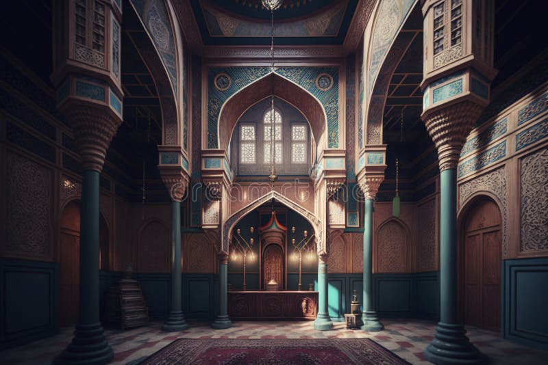 Beautiful Mosque Interior with Sparkling Light Stock Illustration ...