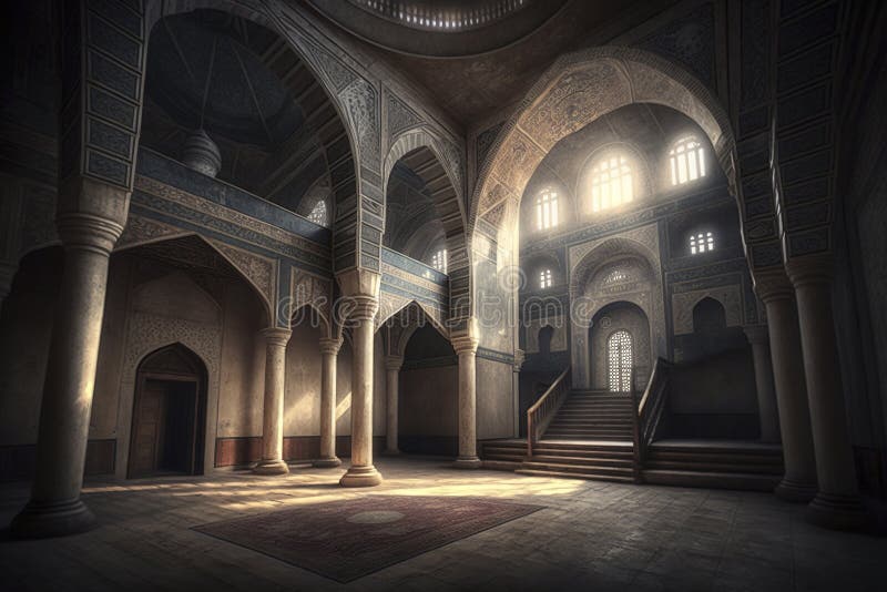 Beautiful Mosque Interior with Sparkling Light Stock Illustration ...