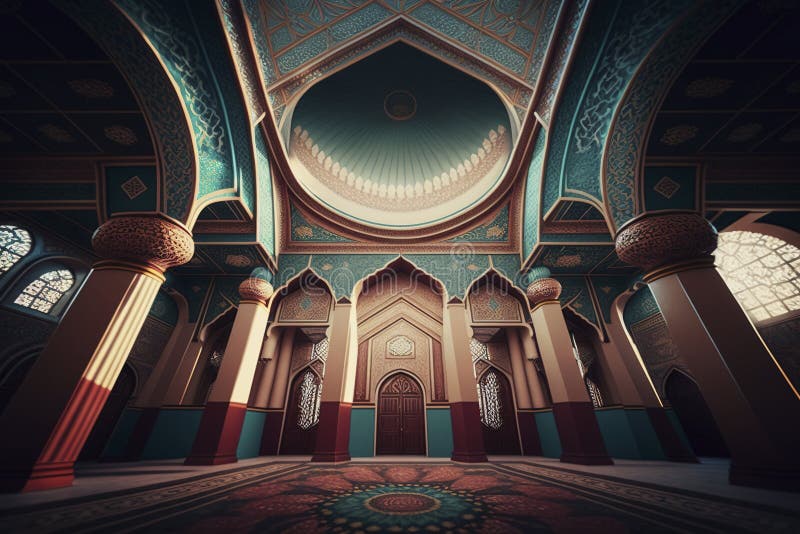 Beautiful Mosque Interior with Sparkling Light Stock Illustration ...