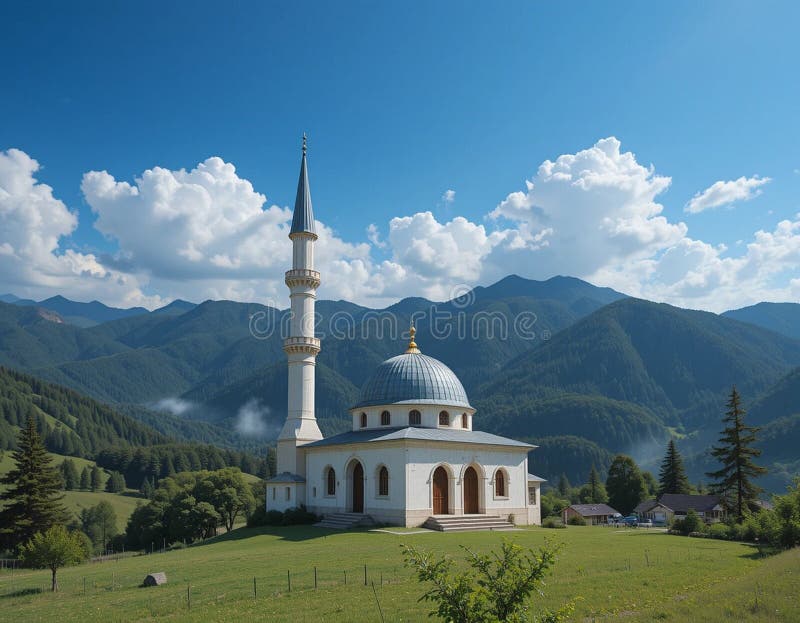 Beautiful Mosque in the Mountains with Clear Blue Sky Stock ...