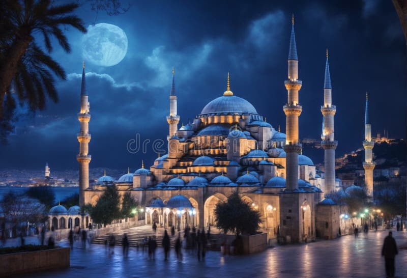 Beautiful Mosque in the Night City of Istanbul Turkey. Stock ...