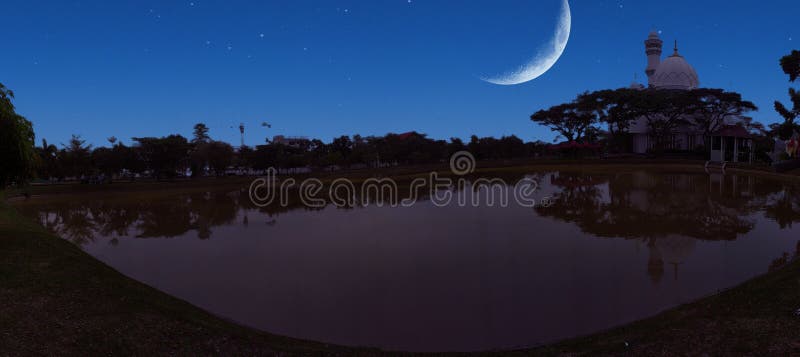 Beautiful Mosque in the Night by the Lake Stock Photo - Image of sunset ...