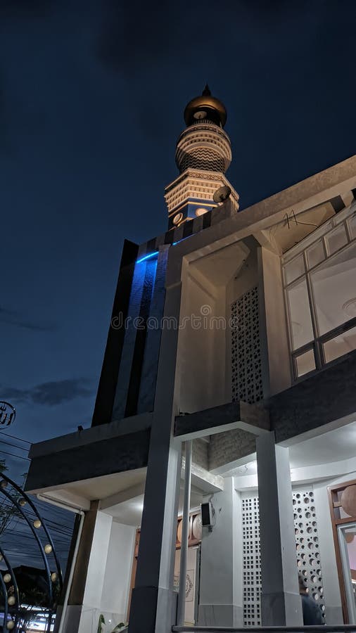 Beautiful Mosque at Night with Very Beautiful Light and Sky Stock Image ...