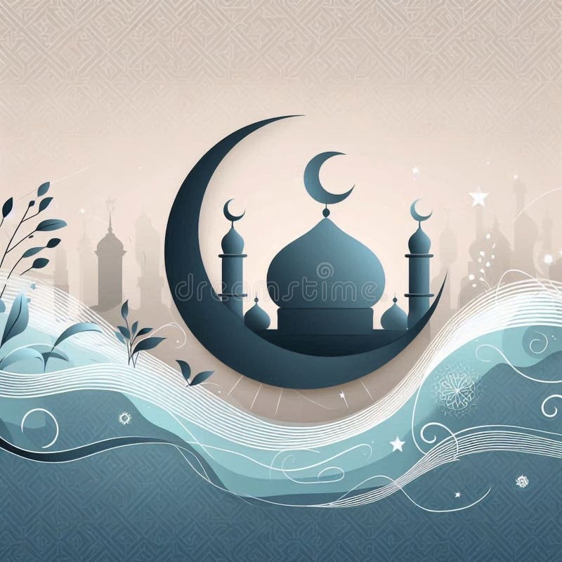 Beautiful Mosque Scene with Crescent Moon Stock Illustration ...