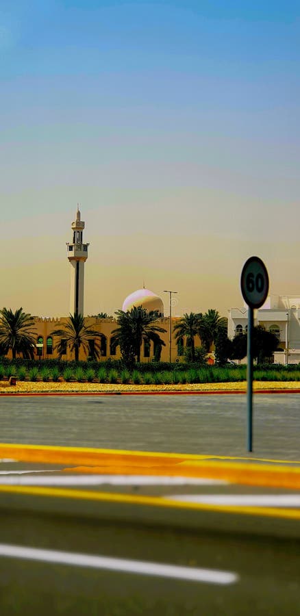 Beautiful Mosque Sky Road Trees Stock Photo - Image of mosque ...