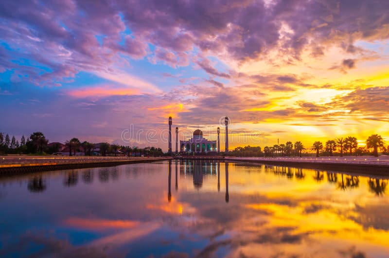 Beautiful Mosque in the Sunset. Stock Image - Image of landscape ...