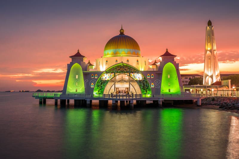 Beautiful Mosque during Sunset Stock Photo - Image of water, reflection ...