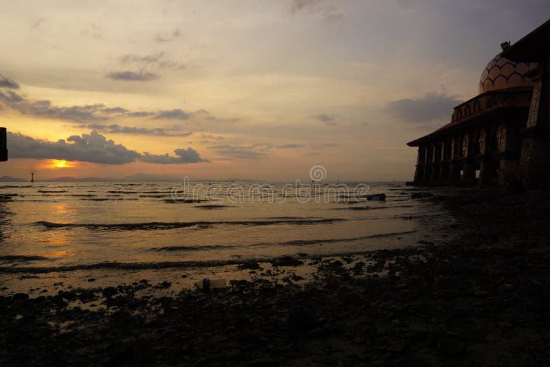 Beautiful Mosque with Sunset Scenery Stock Image - Image of beach, dawn ...