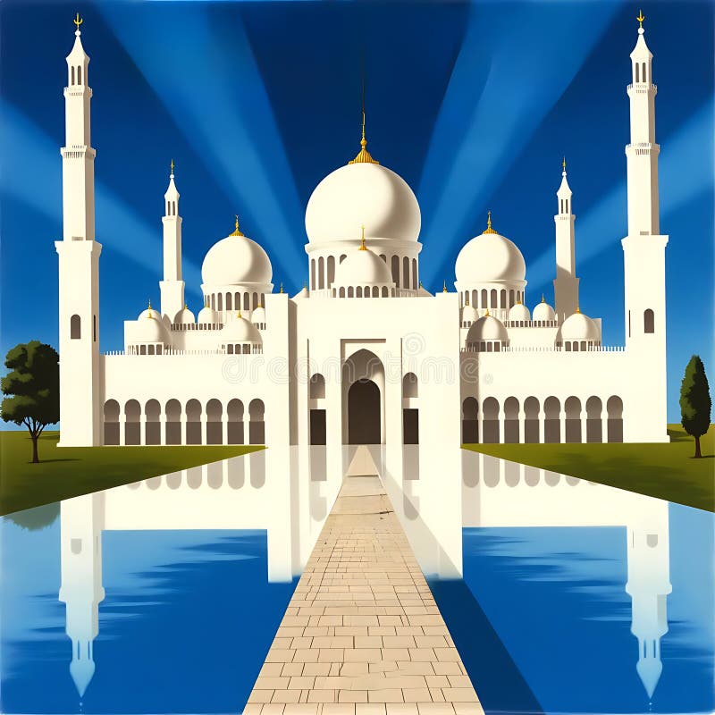 A Beautiful Mosque with a Tall Minaret Stock Illustration ...