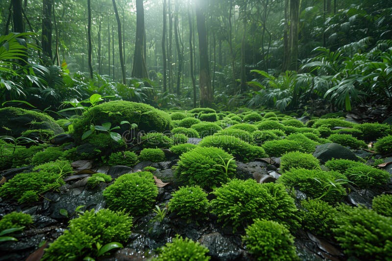 Beautiful Moss on Wet Tropical Rainforest Ground Stock Illustration ...