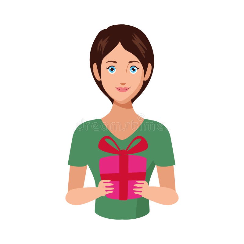 Beautiful Mother with Gift Box Character Stock Vector - Illustration of ...