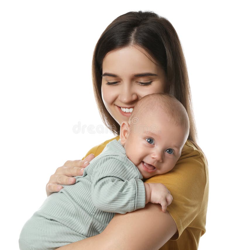 Beautiful Mother with Her Cute Baby on White Background Stock Image ...