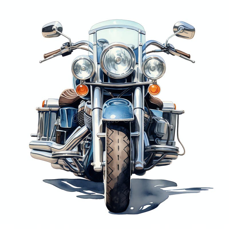 Beautiful Motorcycle Front View Watercolor Clipart Illustration Stock ...