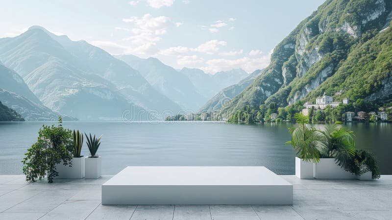 A Beautiful Mountain Lake with a White Stage in Front of it Stock ...