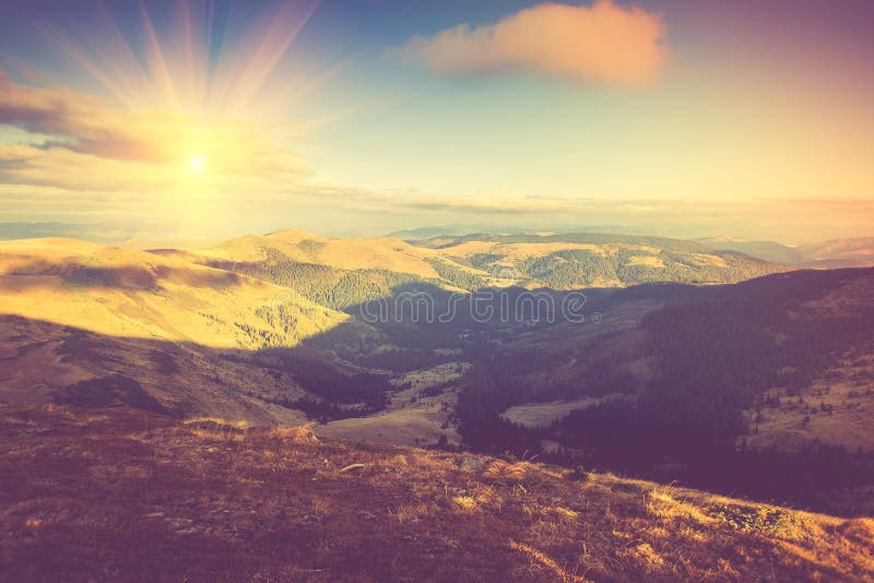 Beautiful Mountain Landscape at Sunshine. Stock Image - Image of grass ...