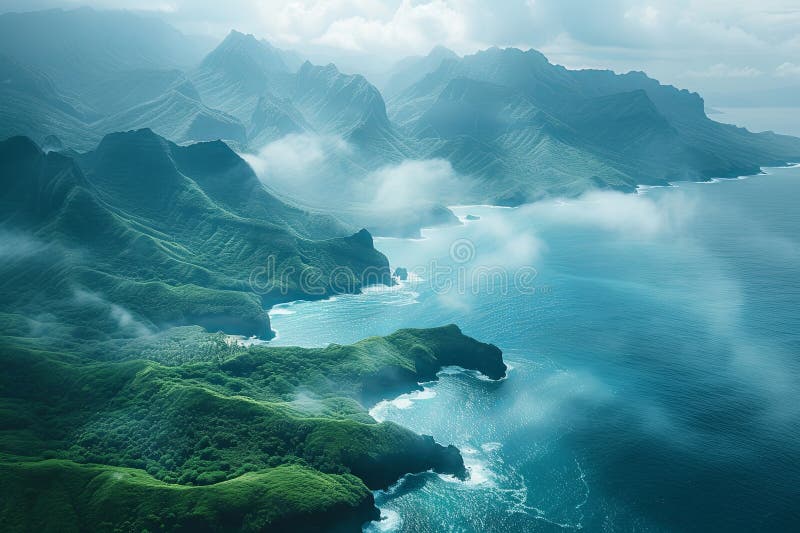 Beautiful Mountain Range with a Blue Ocean Stock Illustration ...