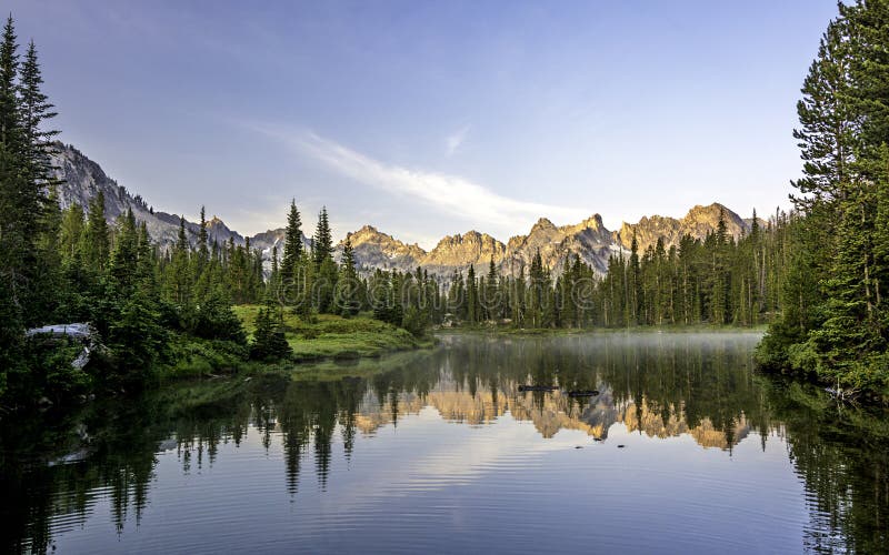 Beautiful Mountain Scene with a Lake Stock Image - Image of reflection ...