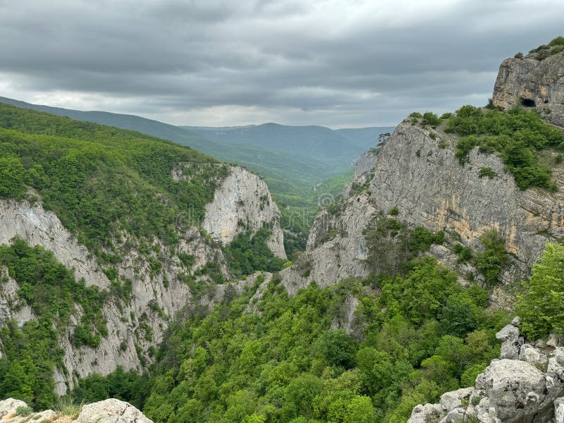 Beautiful Mountain Scenery and Green Forest from the Top of the Cliff ...