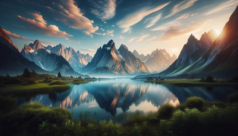 Beautiful Mountain Scenery with Reflection in a Calm Lake. Stock Photo ...