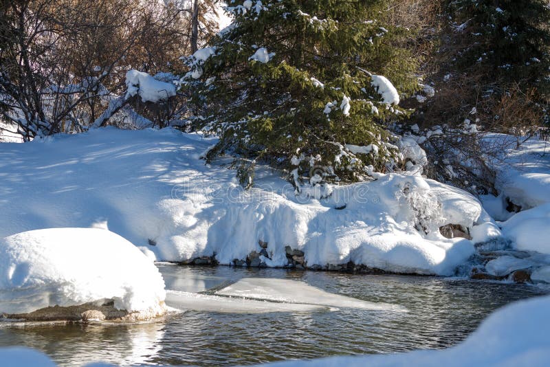 Beautiful Mountain Stream in Winter Include Snow Stock Photo - Image of ...