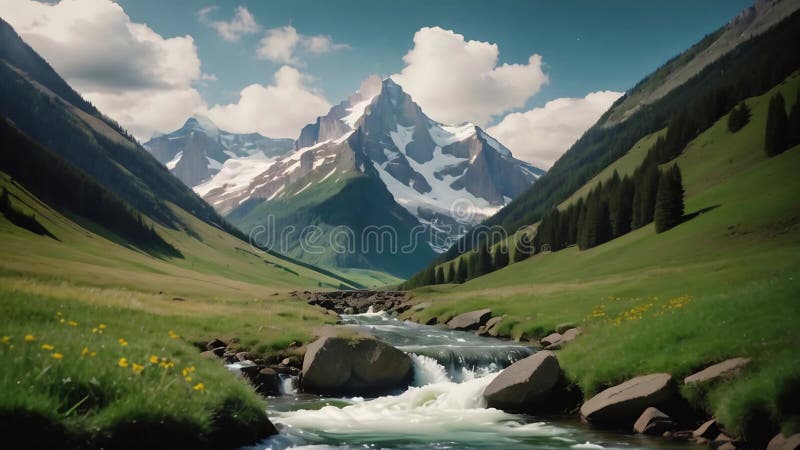 Beautiful Mountain Valley with a Stream Running 4K Loop Stock Video ...