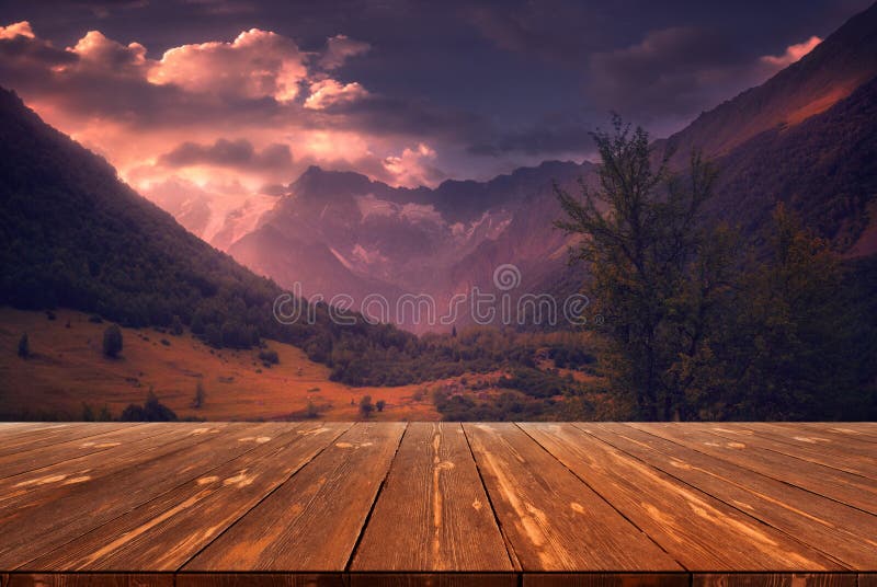 Beautiful Mountain View with Empty Wooden Table. Natural Template ...
