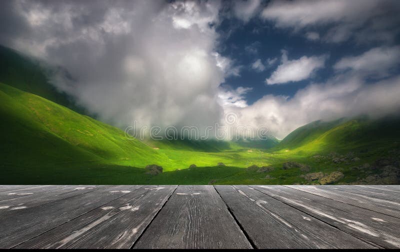 Beautiful Mountain View with Empty Wooden Table. Natural Template ...