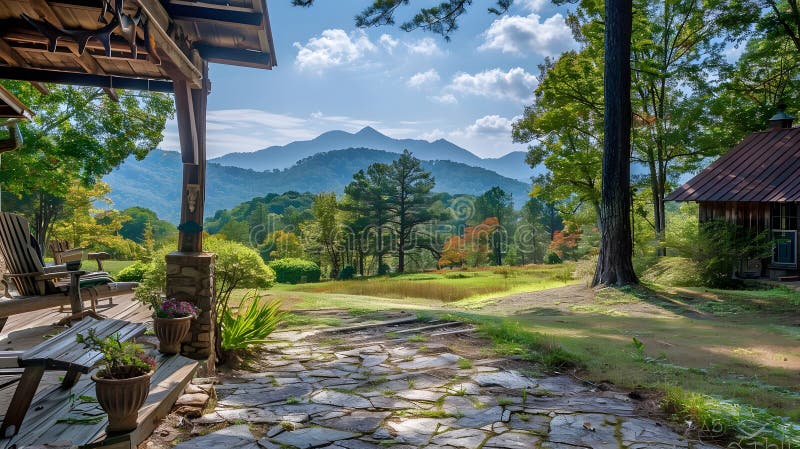 Beautiful Mountain View and House Stock Illustration - Illustration of ...