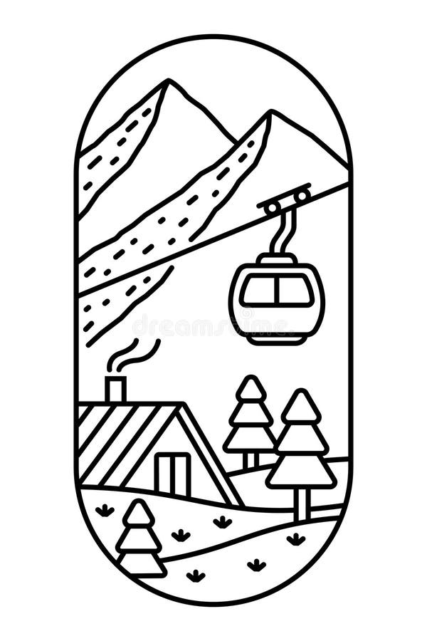 Beautiful Mountain Views Line Art Illustration Stock Vector ...