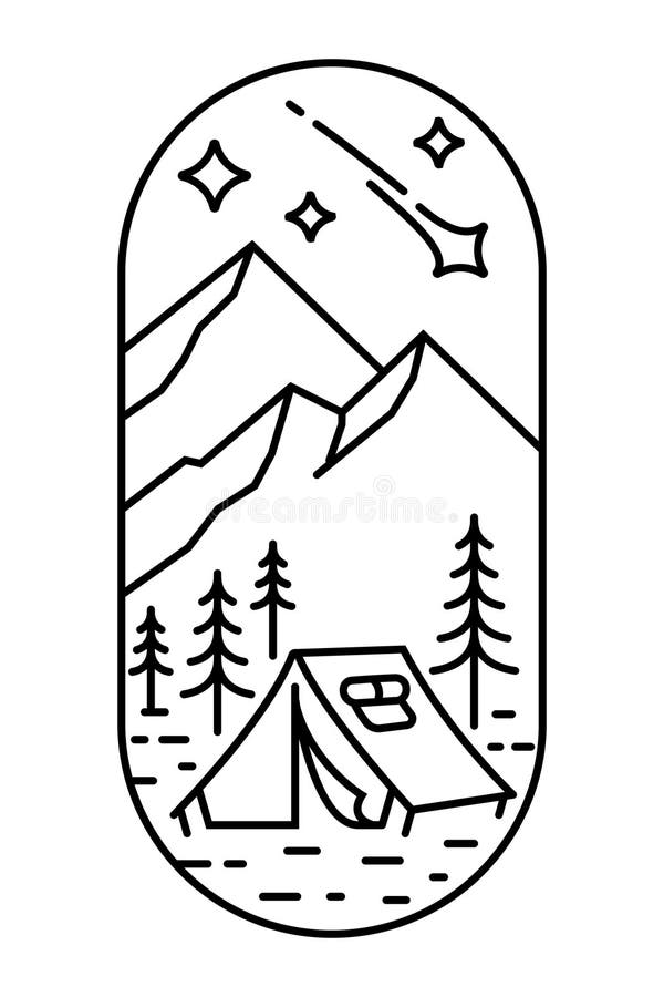 Beautiful Mountain Views Line Art Illustration Stock Vector ...