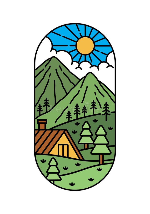 Beautiful Mountain Views Line Art Illustration Stock Vector ...