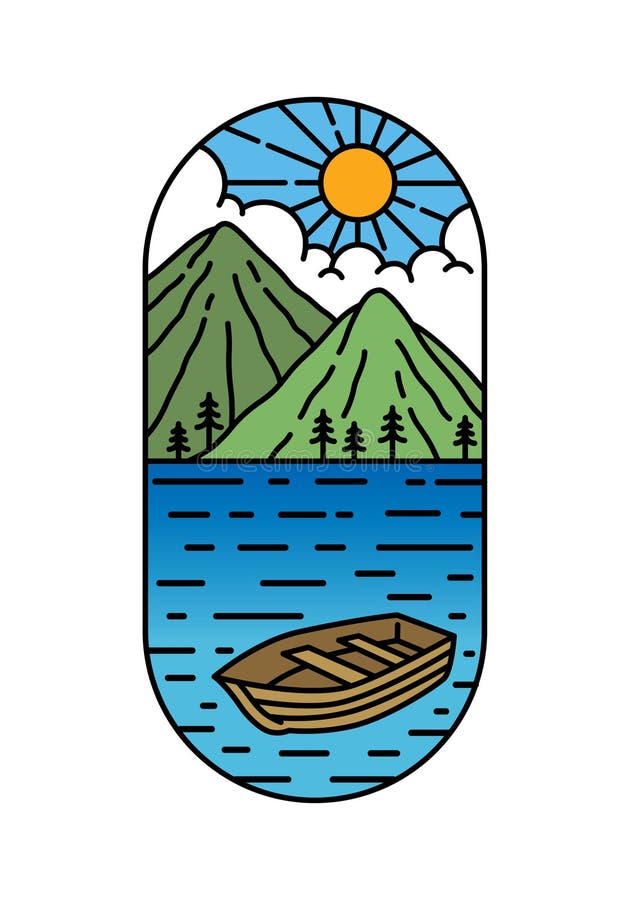 Beautiful Mountain Views Line Art Illustration Stock Vector ...