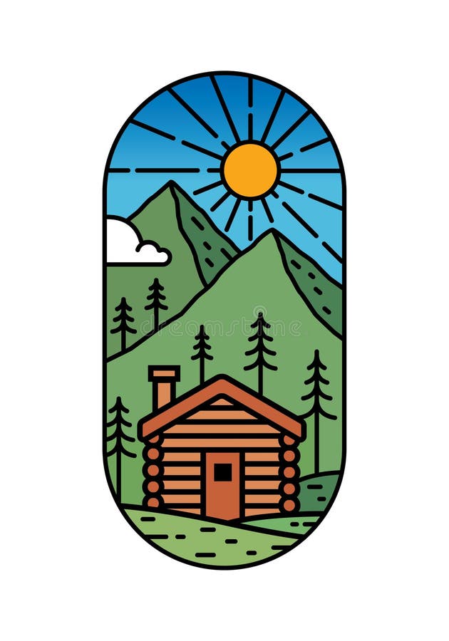 Beautiful Mountain Views Line Art Illustration Stock Vector ...