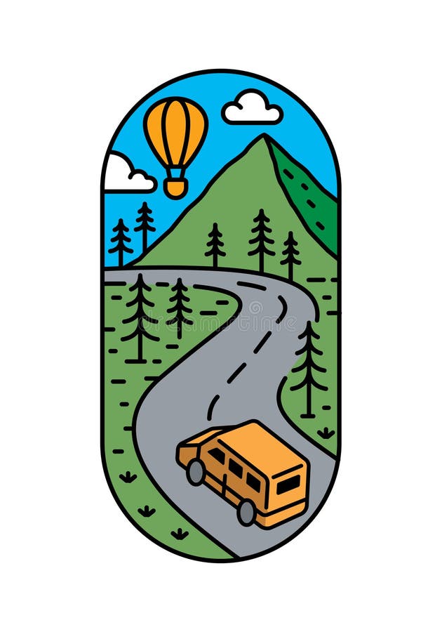 Beautiful Mountain Views Line Art Illustration Stock Vector ...