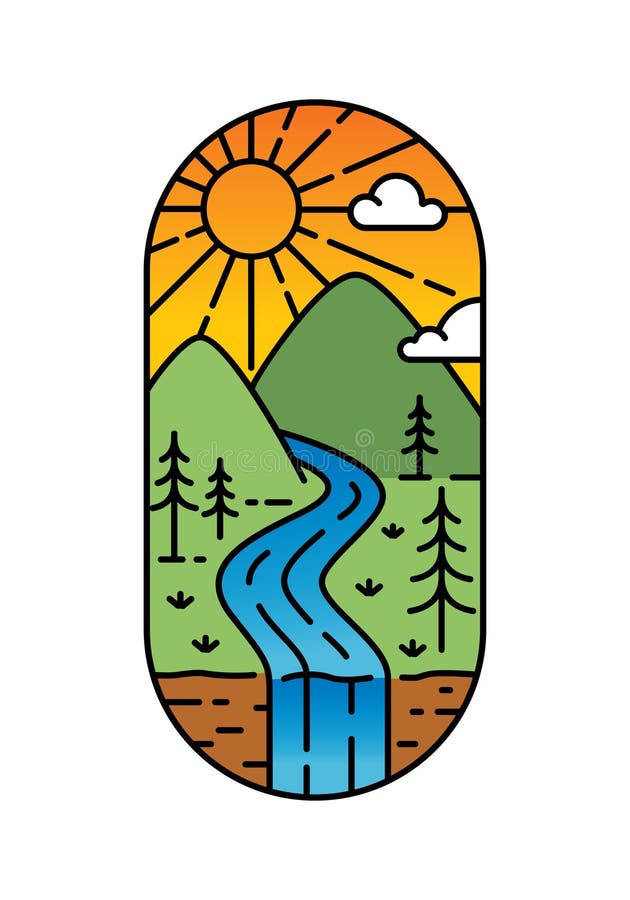 Beautiful Mountain Views Line Art Illustration Stock Illustration ...