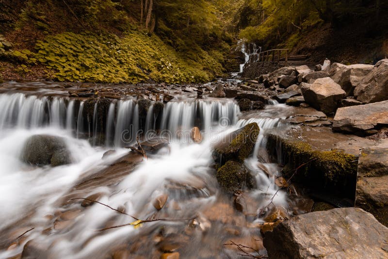 Beautiful Mountain Waterfall with Fast Flowing Water and Rocks, Long ...