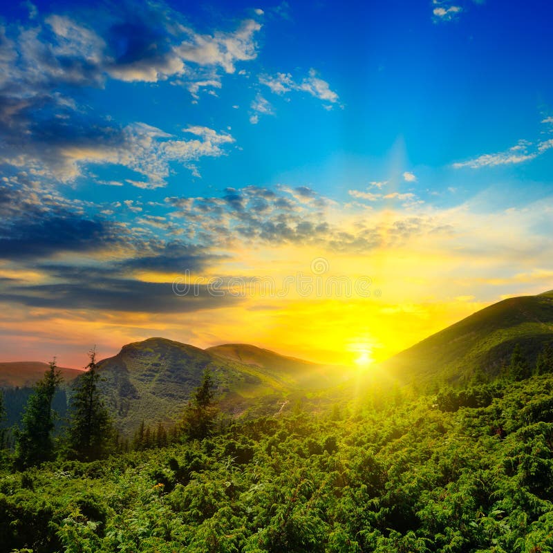 Beautiful Mountains Landscape and Sun Rise Stock Photo - Image of ...