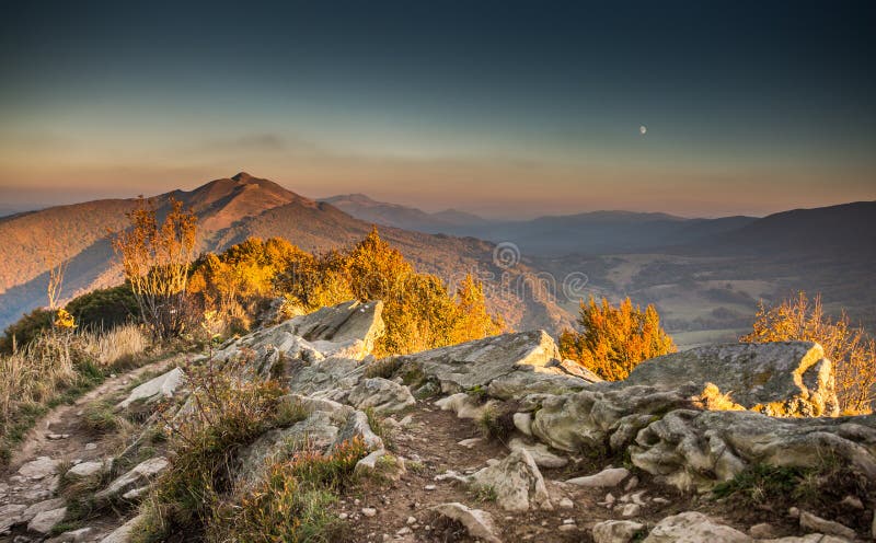 Sunset in Bieszczady Mountains, Poland Stock Photo - Image of morning ...