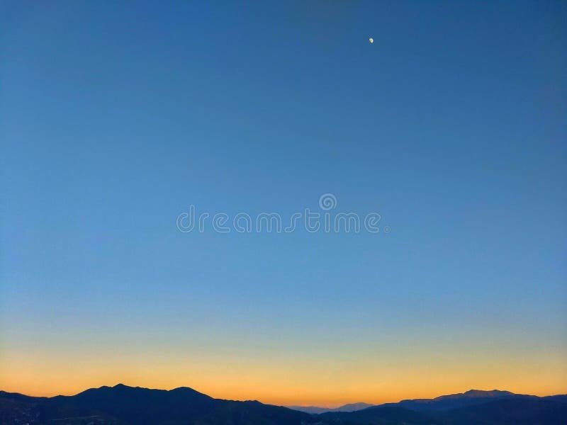 Beautiful Mountains Sunset with Moon Stock Photo - Image of colors ...