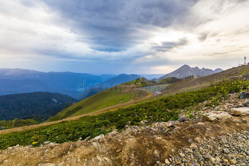Beautiful Mountainscape with Cloudy Sky and Cableway Stock Photo ...