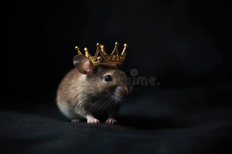 Beautiful Mouse in Gold Crown on Matte Black Background. Generative AI ...