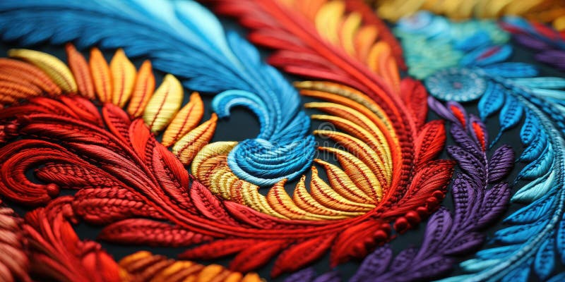Beautiful Multi-colored Abstract Bright Machine Embroidery. Digital ...