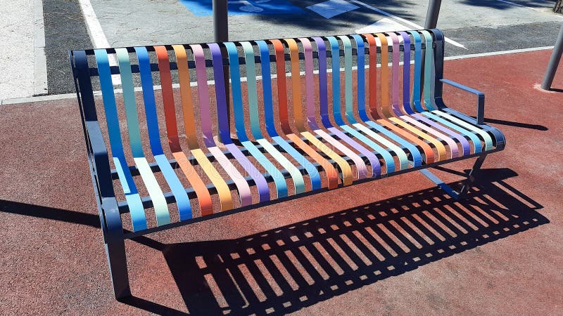 Beautiful Multi-colored Bench in City Street Stock Image - Image of ...