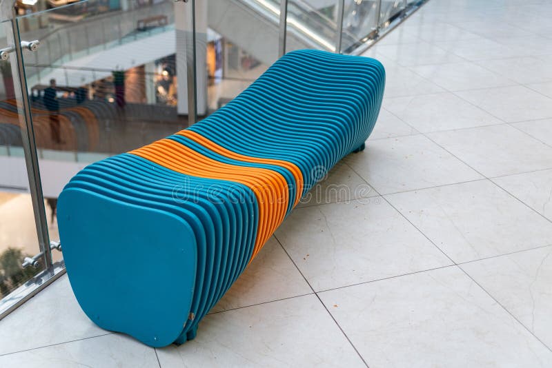 Multi-colored Benches in a Shopping Center Stock Photo - Image of ...