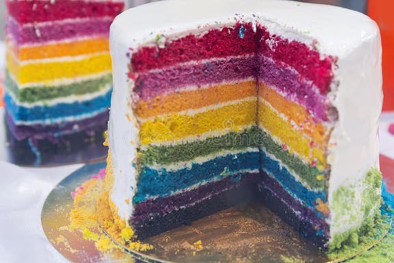 Beautiful Multi-colored Cake in a Showcase Stock Photo - Image of ...