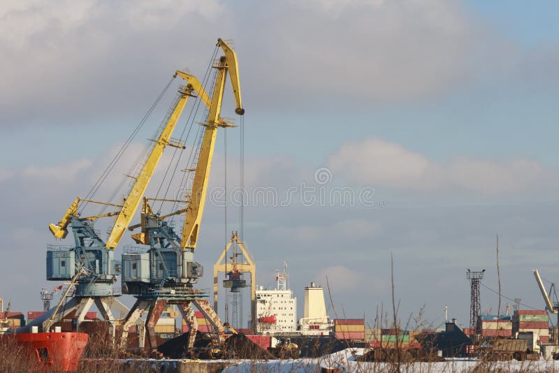Colored cranes 1 stock image. Image of cranes, crane, dockyard - 95567
