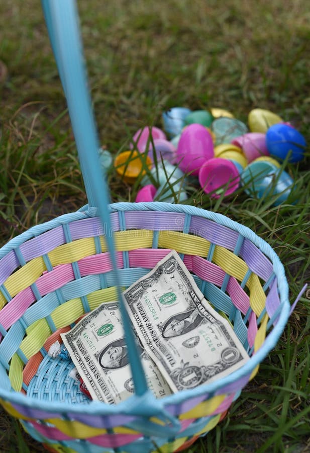 Easter Egg Hunt Basket with Money Stock Photo - Image of games, life ...